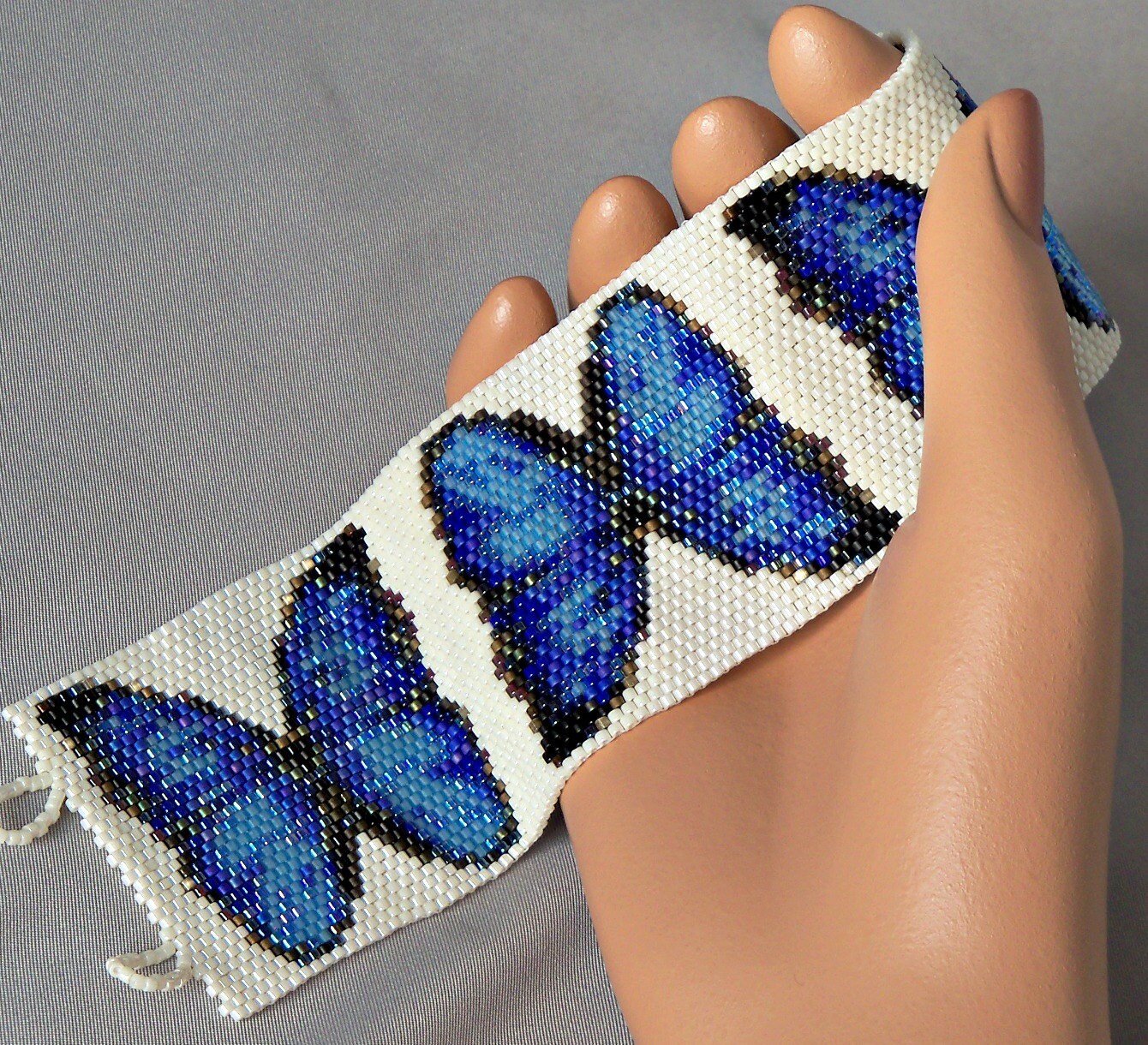Blue Butterfly Bracelet Pattern Peyote Stitch Beading