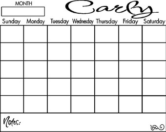 Weekly Calendar Vinyl Decal for Dry Erase board or frame 16 x