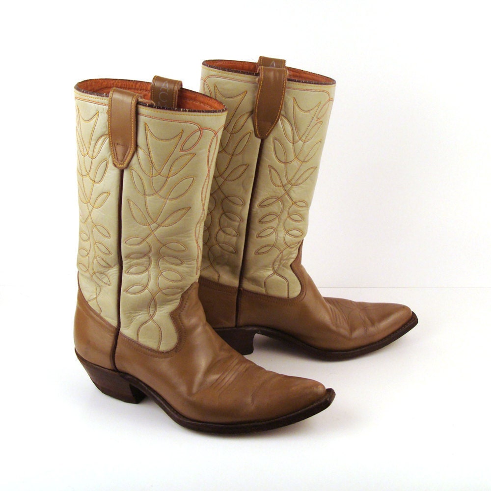 Vintage 1950s Acme Two tone Tan Leather Cowboy Boot Men's