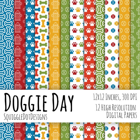 Dog Themed Digital Printable Paper for Cards Crafts Art and