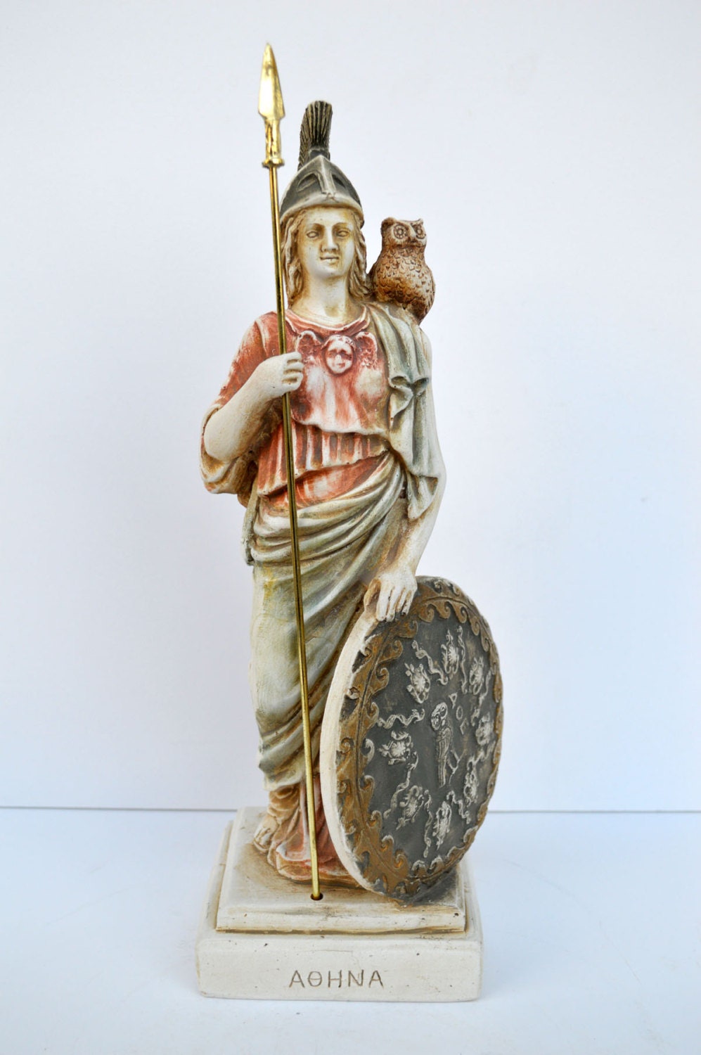 Athena avec hibou déesse de la sagesse antique grec sculpture