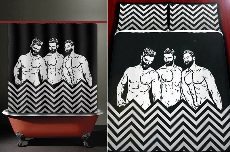 Sexy Men Hunk Gay Art Chevron Shower Curtain Duvet Cover Bath