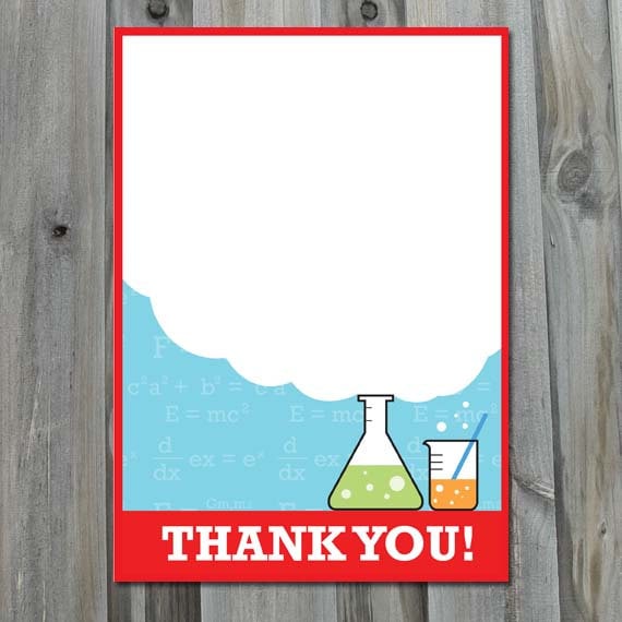 Science Birthday Thank You Card DIY Printable Laboratory