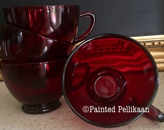 Red depression glass | Etsy