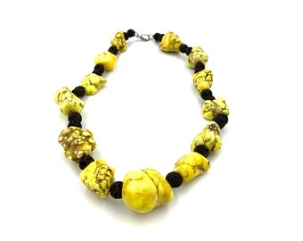 Yellow Multi Strand Necklace.Chunky Howlite Yellow