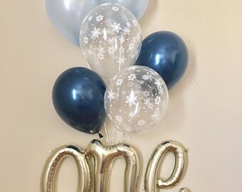 One Script BalloonOne BalloonBlue & Gold First Birthday