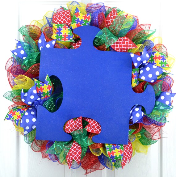 Autism wreath Autism awareness wreath puzzle piece wreath