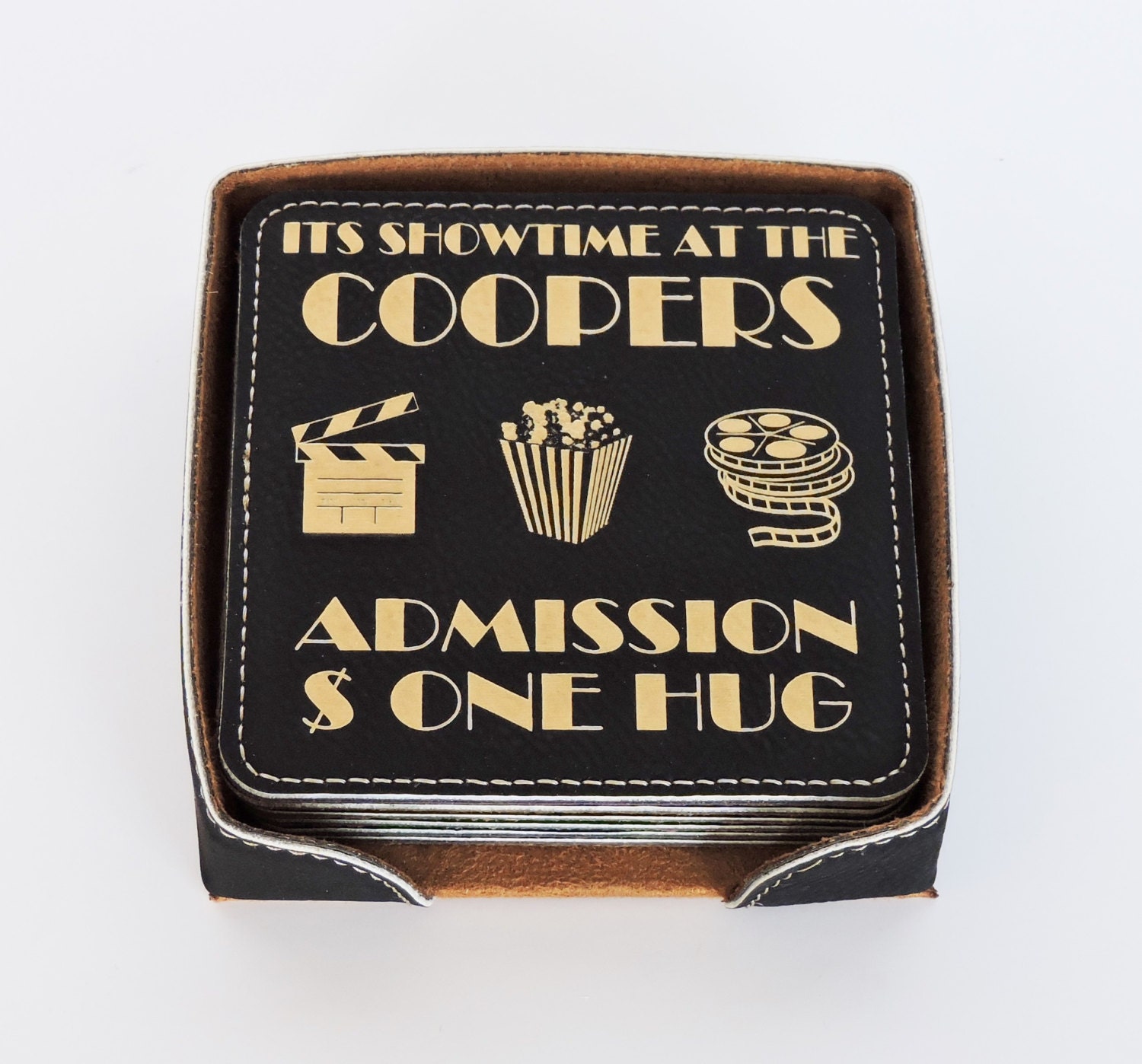 Movie Night Home Theater Leather Coasters Customized