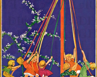 Wonderful Maypole. Loads of Children Dancing. MAY DAY Vintage