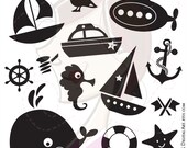 Items similar to Nautical Sea Clip Art Design Elements Yacht Sailboat ...