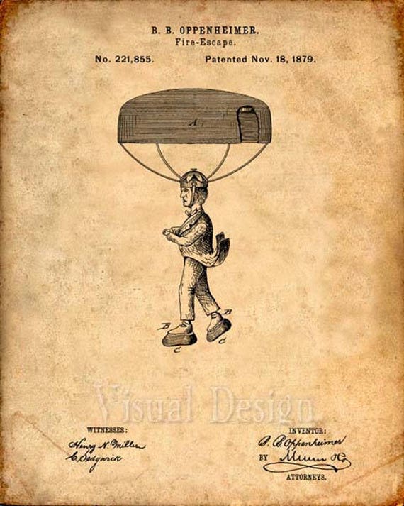 Parachute Patent Print Fire Escape Patent Art Print Parachute