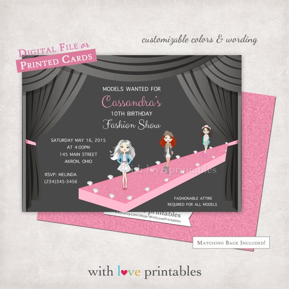 Runway Project Model Fashion Show Birthday Party Invitations