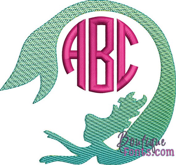 2 Color Mermaid Monogram Frame Embroidery Design Set Instant