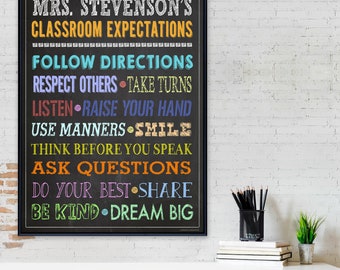 Classroom Rules Personalized Art Print. Teacher Gift for