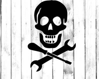 Mechanic skull decal | Etsy