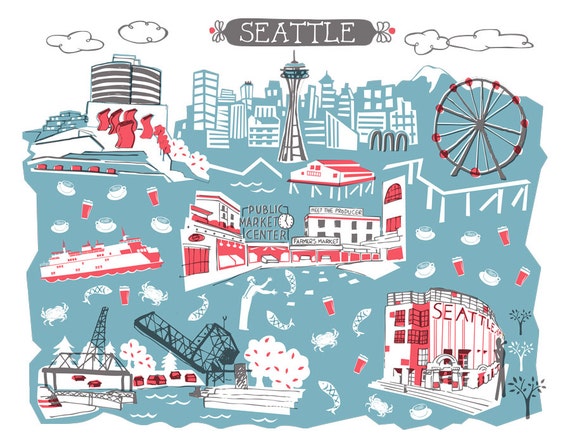 Wall Art-Seattle-Art Print-3 Color-City