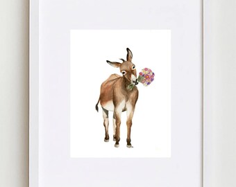 Watercolor donkey | Etsy