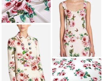 Rose print fabric | Etsy