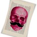 Magenta Skull with moustache Altered Art Print on repurposed