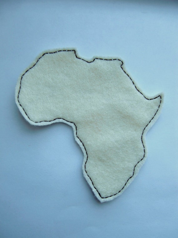 Africa Iron On Patch Map Outline Applique in Cream Felt and