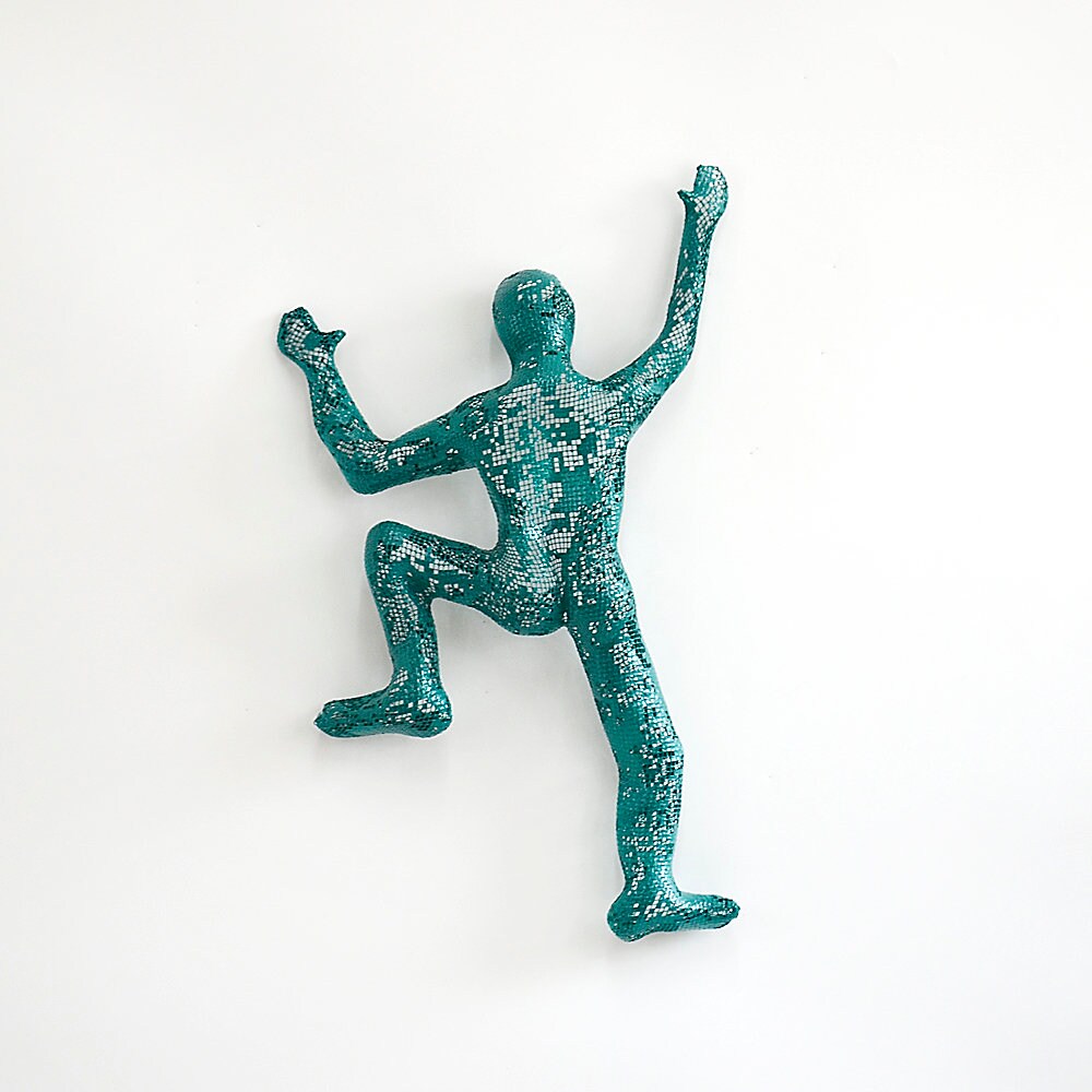 Climbing man sculpture Contemporary metal wall art wire mesh