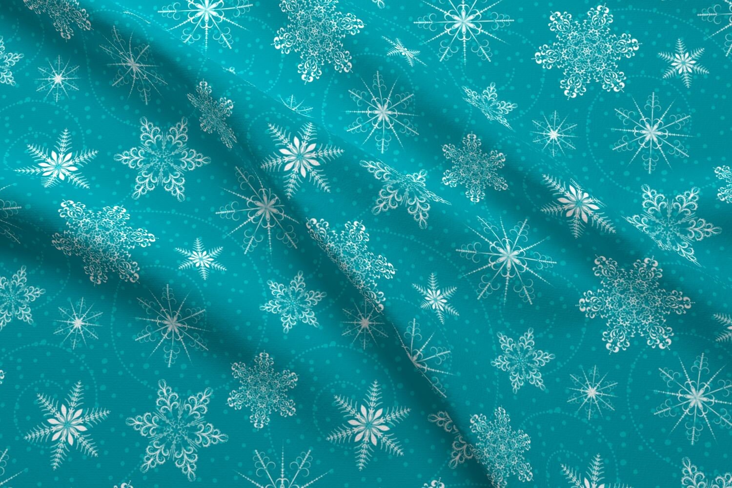 Snow Flurries Fabric Blue Retro Snowflakes Pattern By
