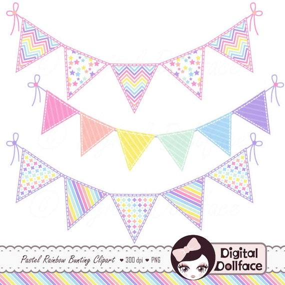 Cute Digital Scrapbook Bunting Clip Art Pastel Rainbow