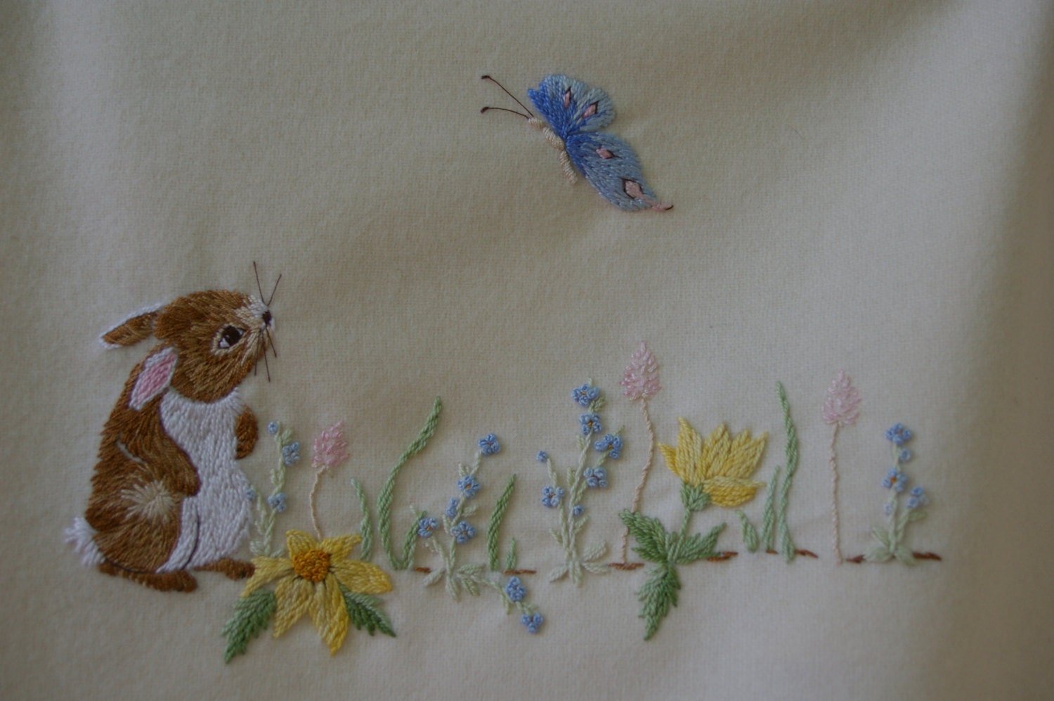 Hand Embroidery pattern. Baby blanket design. BUNNY