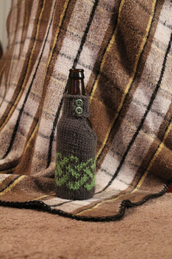 Items similar to Celtic Braid Pattern Knitted Beer Bottle Cozy on Etsy