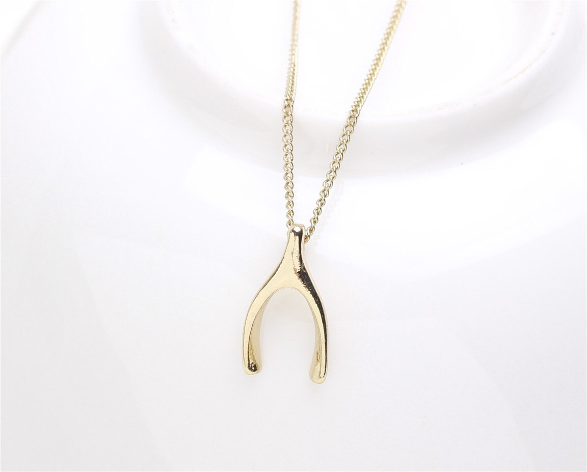 Make a wish Friendship necklace chain with gold wishbone charm