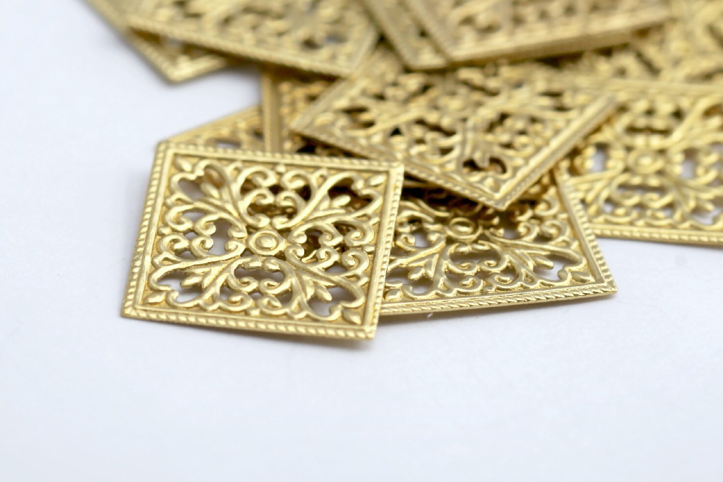 Raw Brass Square Filigree Connectors Findings 15mm 12
