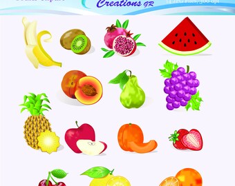 Fruits Clipart Clip Art Set Apple Orange Strawberry