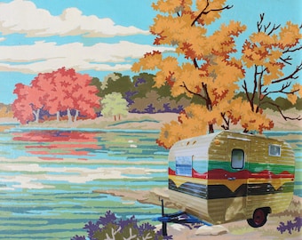 Vintage Camper art print. RV Trailer illustration