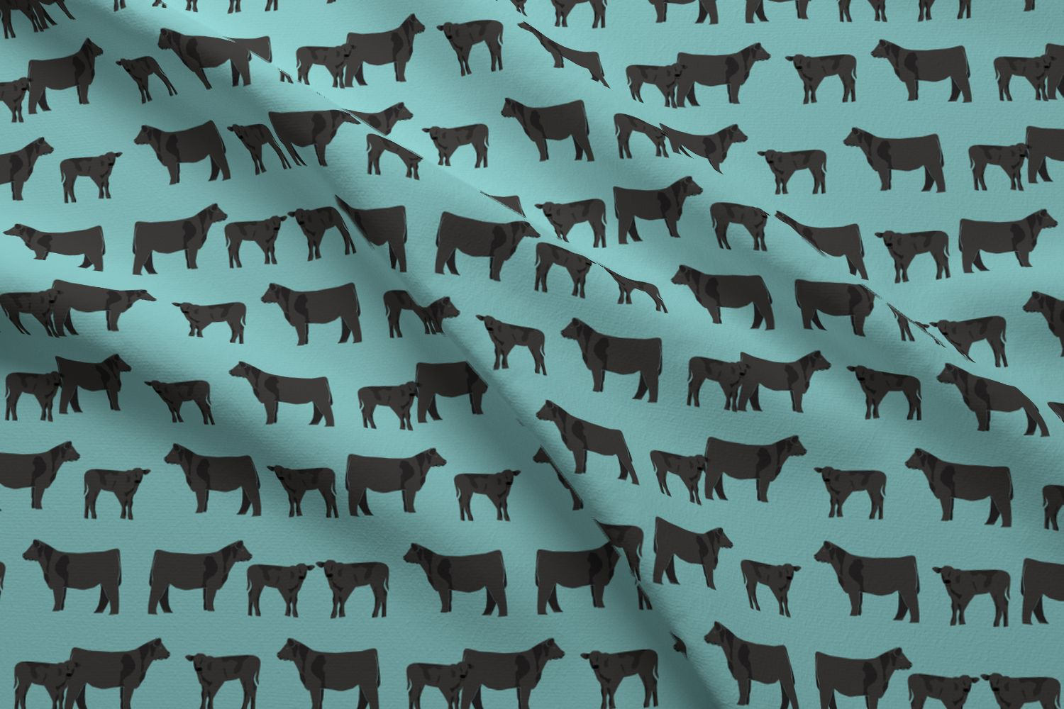 Black Cow Fabric Black Angus Cattle Cow Livestock Blue By