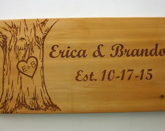 Carved initials tree | Etsy