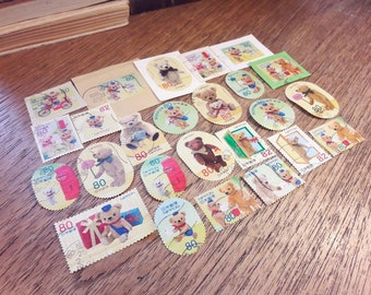 20 x Posukuma & Teddy Bear cute Japanese used postage stamps