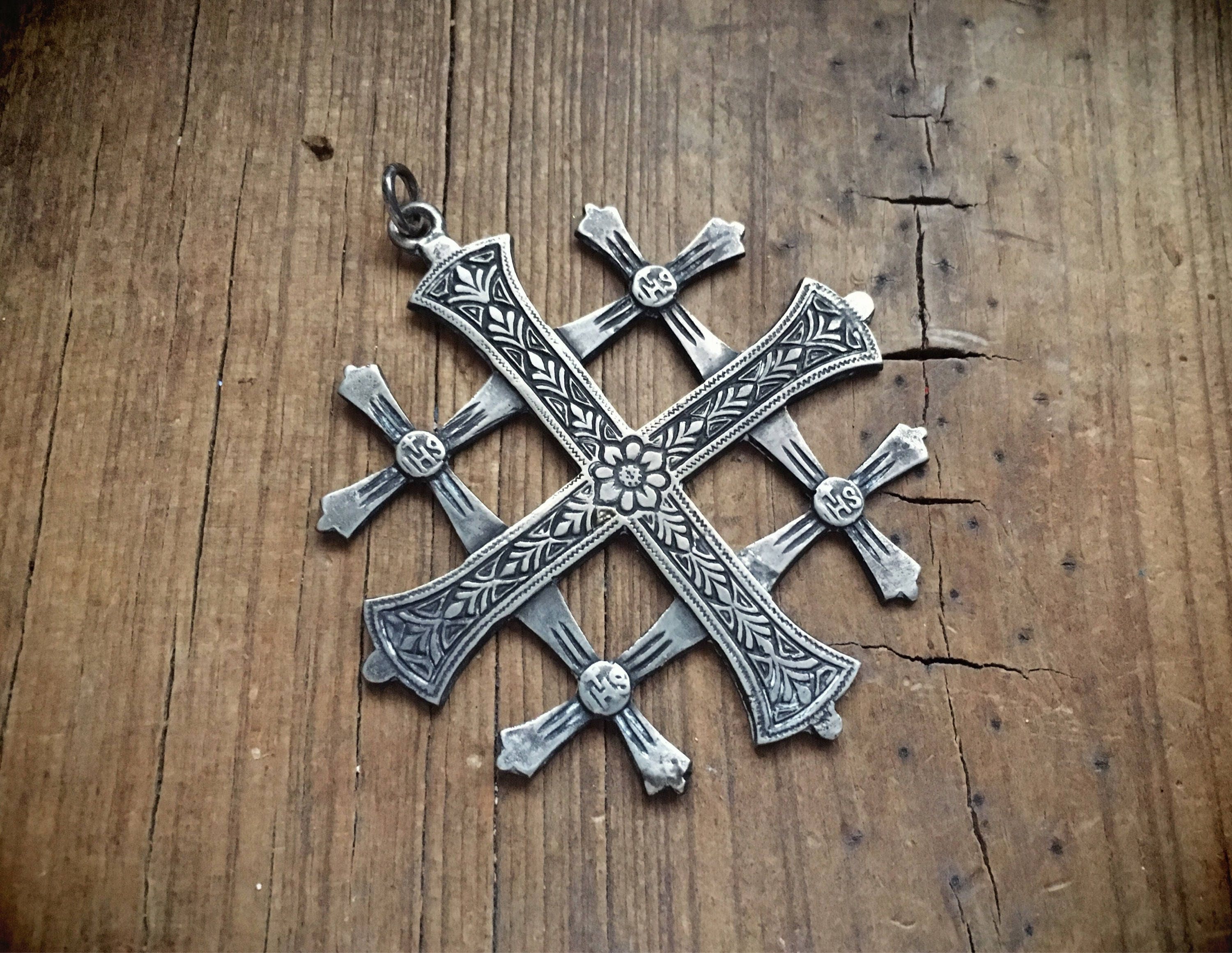 Large Silver Jerusalem Cross Pendant, Silver Cross Crusaders Cross ...