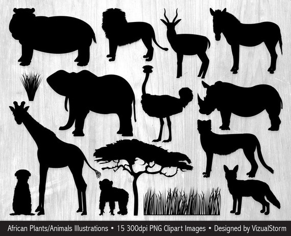 African Animal Silhouettes Clipart Safari Jungle Animals