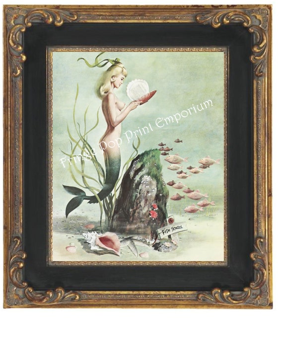 Pinup Mermaid Art Print 8 x 10 Pin Up Art Retro 1950s With