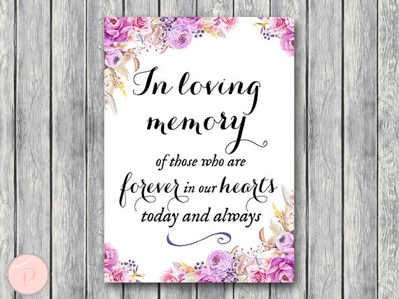 Purple Floral In Loving Memory Wedding Sign In Loving Memory