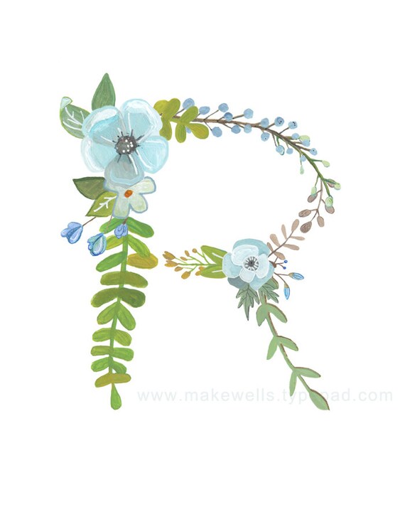 R Floral Letter Print