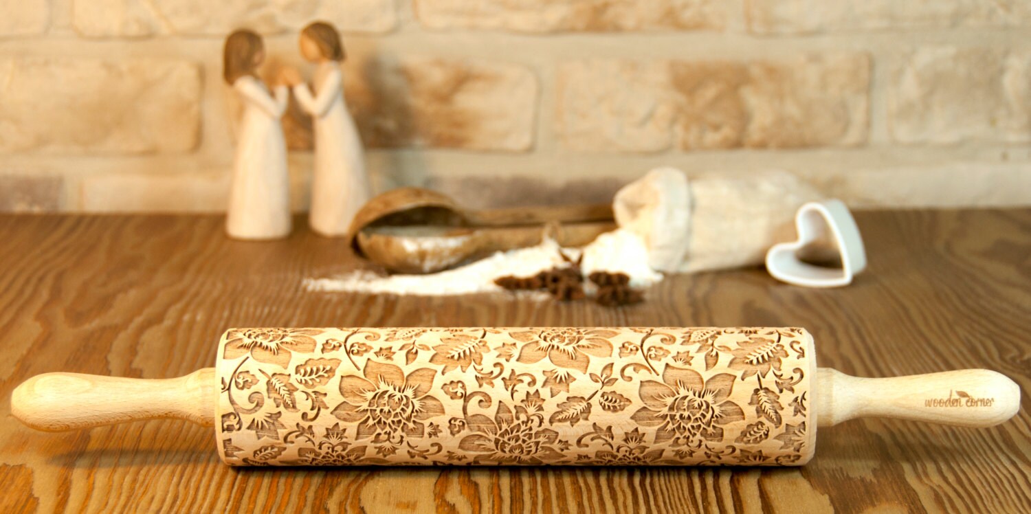 Shabby chic VINTAGE FLOWERS 1 Rolling Pin Engraved Rolling Pin Embossed ...