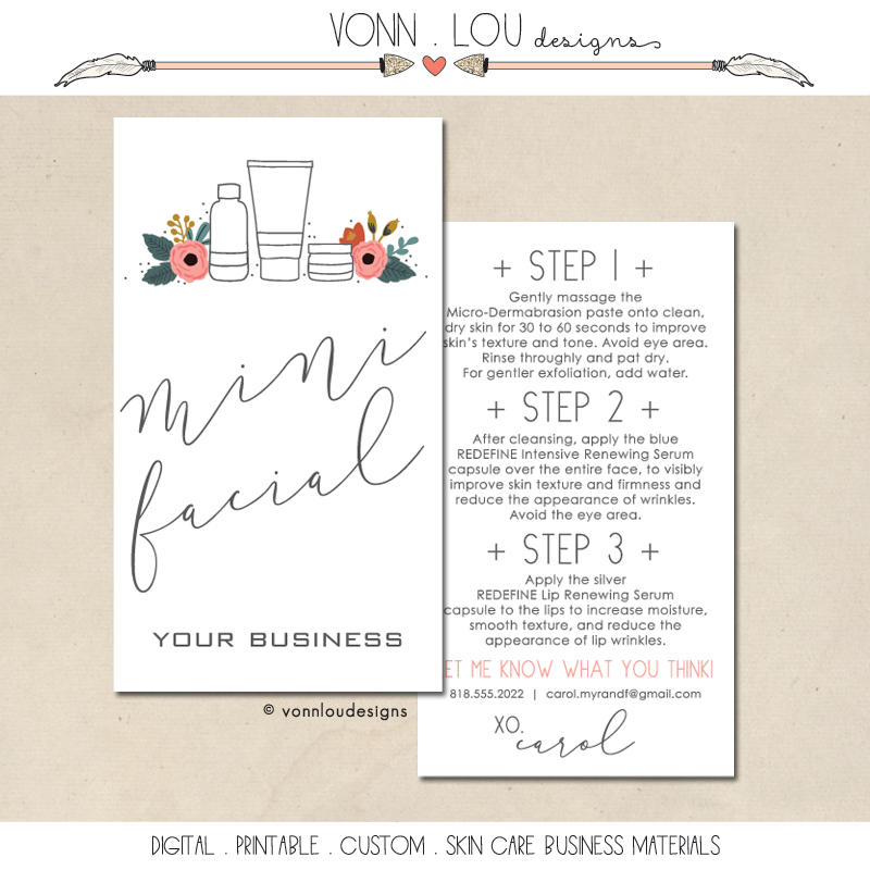 customized printable mini facial cards original hand