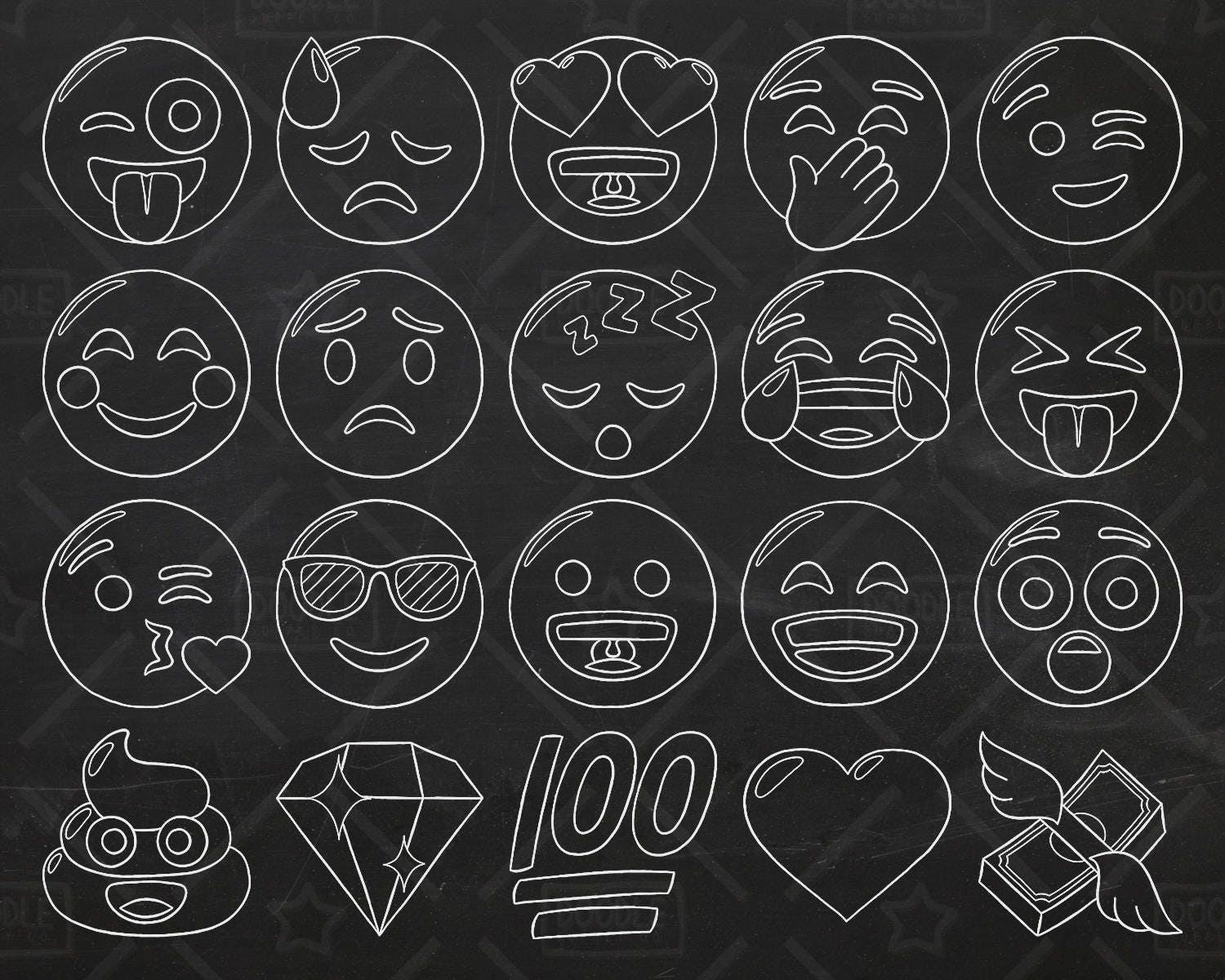 Chalkboard Emoji Vector Pack Smiley Faces Clipart Hand Drawn