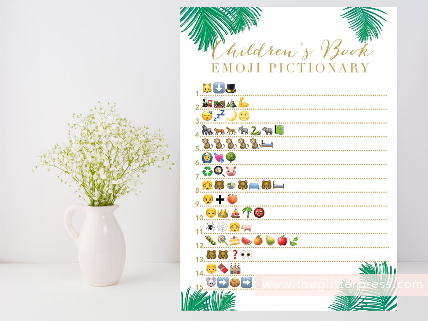 Children's Book Emoji Pictionary printable Gold and white