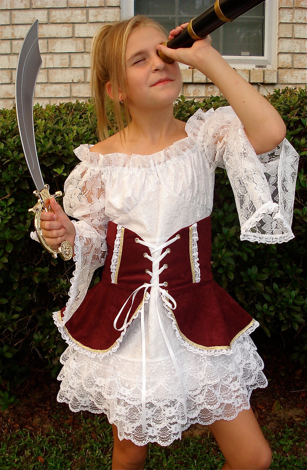 Girl's Pirate Costume / Sizes 7 thru 14 / Handmade