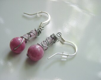 SALE Soothing Rose Quartz Earrings Wire Wrapped Heart