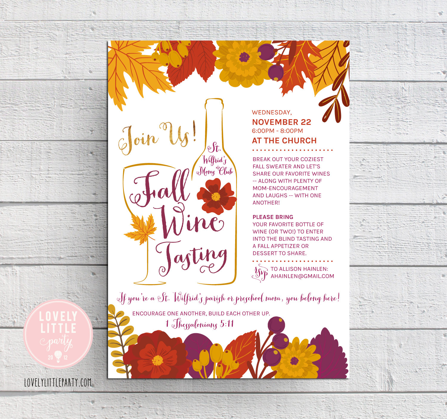 Wine Tasting Invitation Fall Wine Tasting Fall moms night