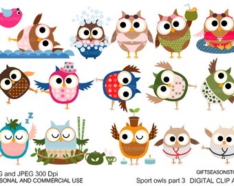 School owls Digital clip art for Personal and Commercial use