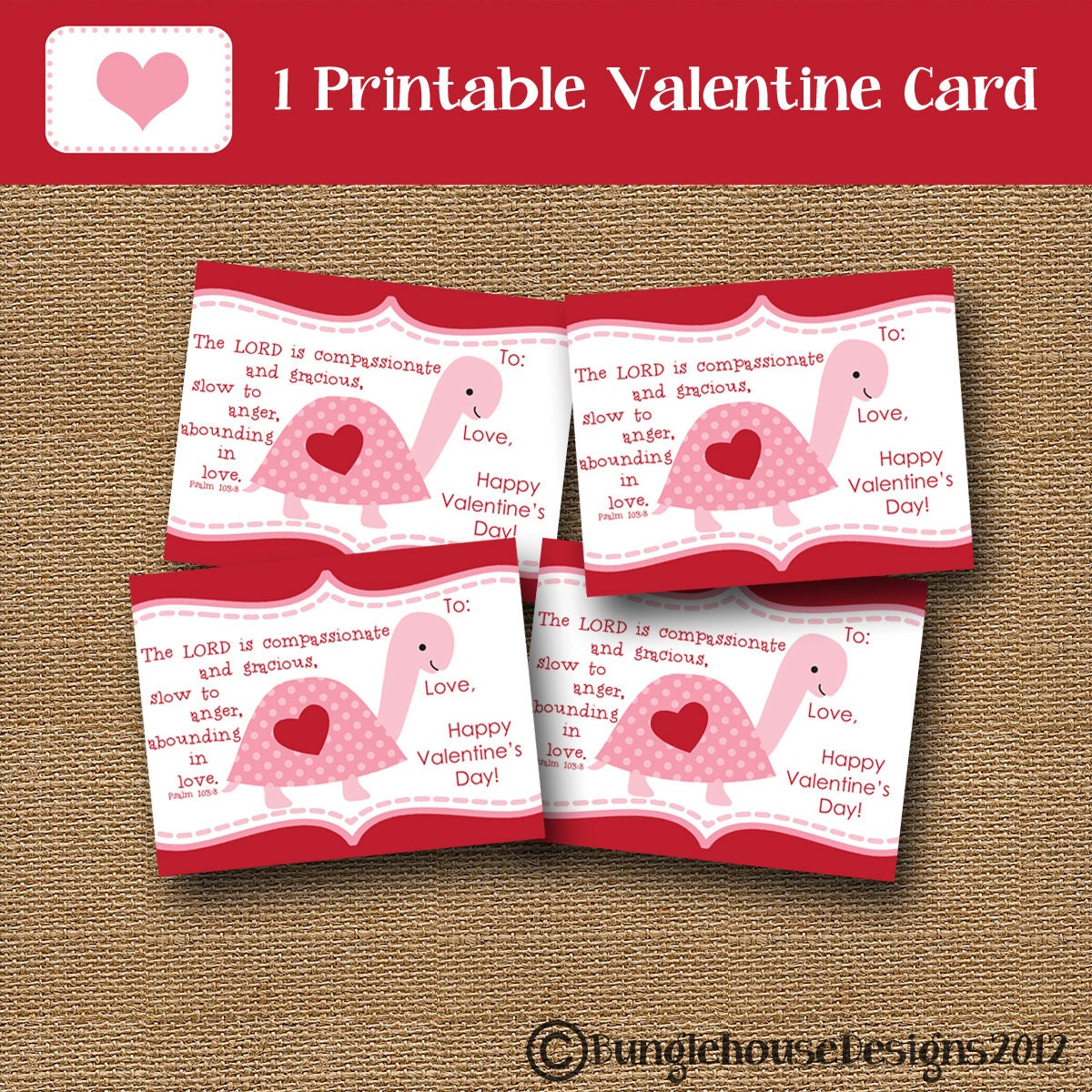 Kids Valentine Party Turtle Valentine Card DIY PRINTABLE